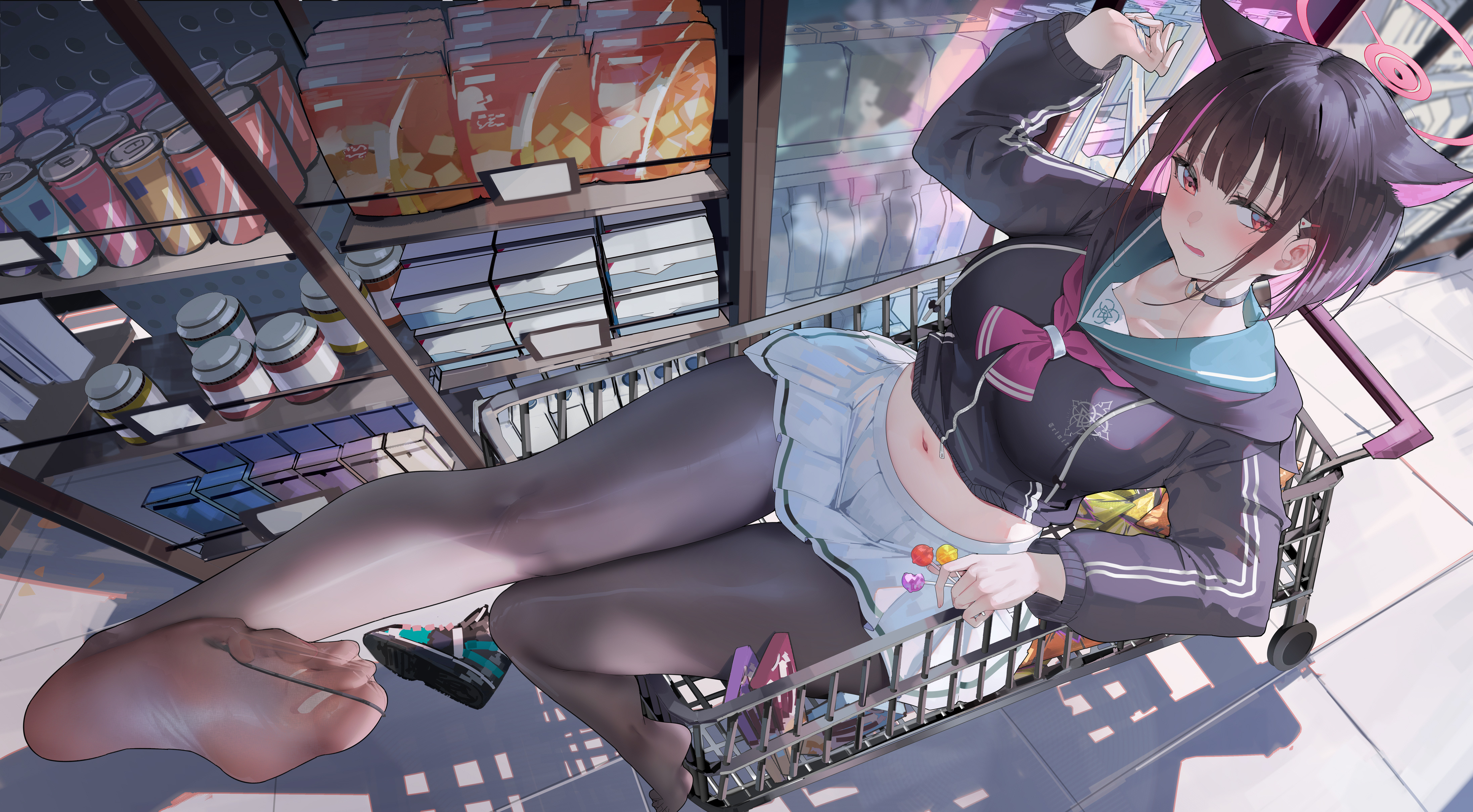 uaxa2334 blue archive kyouyama kazusa animal ears feet halo nekomimi pantyhose seifuku ...